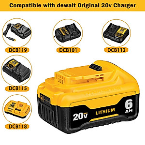 Xmenany DCB206 6.0Ah Replacement for DeWalt 20V Max Battery Lithium ion DCB201 DCB203 DCB200 DCB181 DCB180 DCD/DCF/DCG/DCS Series,2PACK