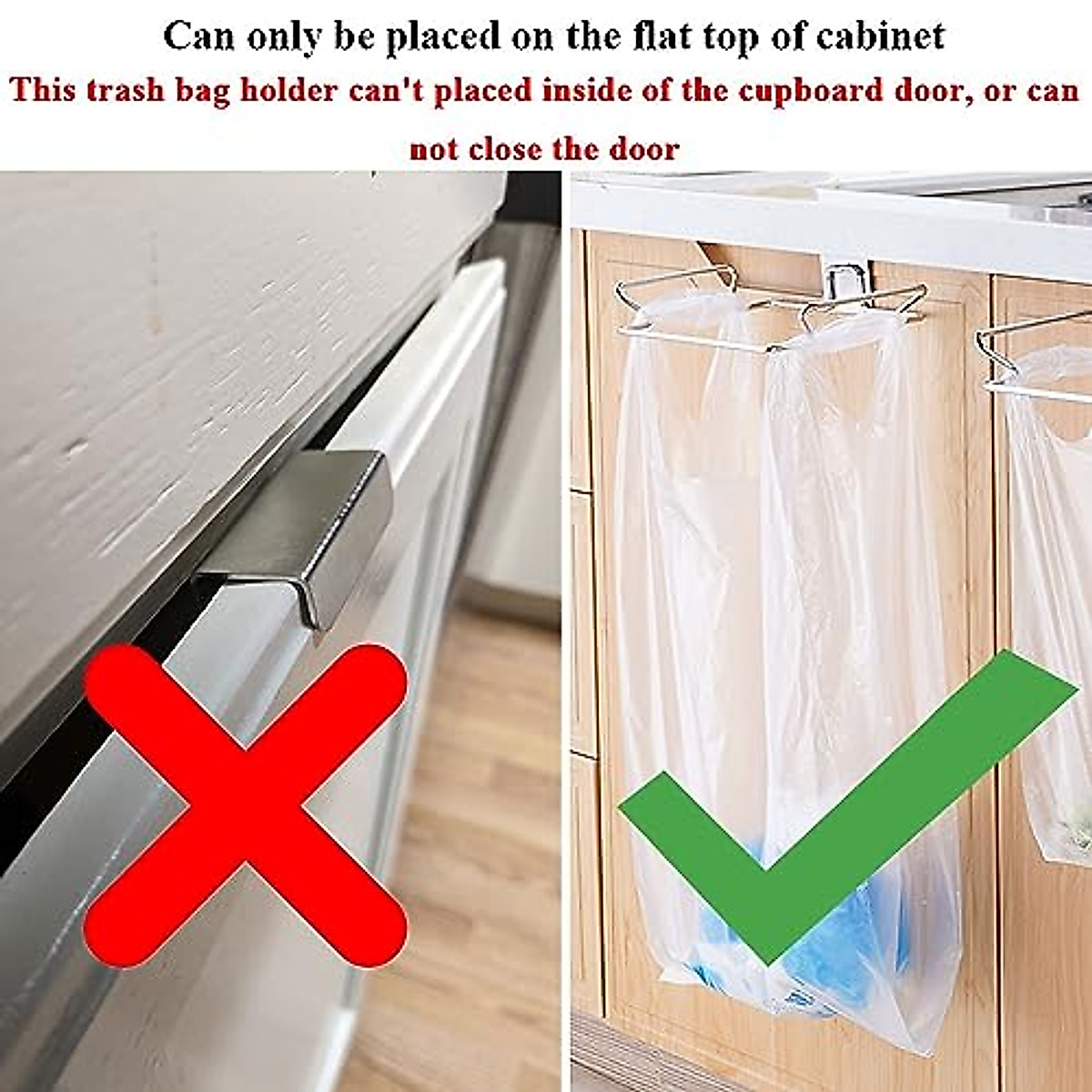 Meiloi Trash Bag Holder for Cupboards Kitchen Cabinet Door, Stainless Steel Portable Garbage Bins
