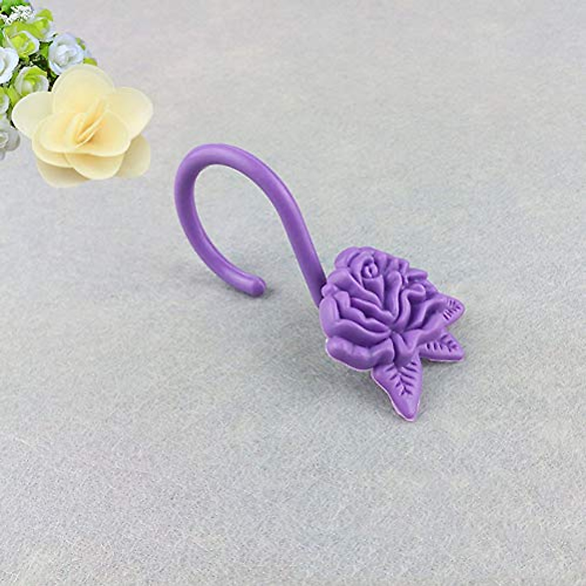 VORCOOL Convenient 18pcs Plastic Shower Curtain Hooks Rose Shape Decor Bath Drape Loop Clip Glide Rings Hangers (Green, Blue, Purple, White, Pink and Beige for Each 3pcs) Hook