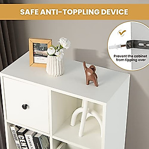 IFANNY 6 Cube Bookcase, 3 Tier Bookshelf with Drawers, Wood Storage Shelves, Modern Display Shelf, Cubical Book Cases, Small Book Shelf for Bedroom, Living Room, Home Office (White)