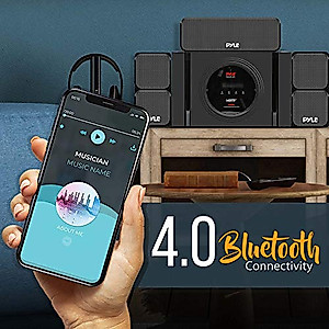 Pyle 5.1 Channel Home Theater Speaker System - 300W Bluetooth Surround Sound Audio Stereo Power Receiver Box Set w/ Built-in Subwoofer, 5 Speakers, Remote, FM Radio, RCA - PT589BT,Black