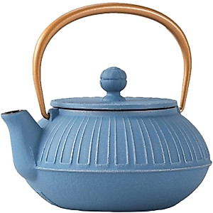 Iwachu 44350 Teapot, Type 5 Chrysanthemum, Silver/Sky Blue, 1.2 gal (0.65 L), Inner Enamel, Nambu Ironware