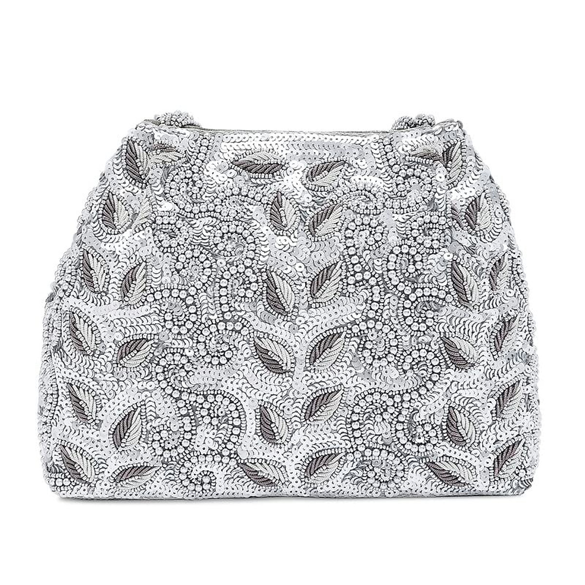 Aheli Silver Potli Bags for Women Evening Bag Clutch Ethnic Bride Purse with Drawstring(P17S)