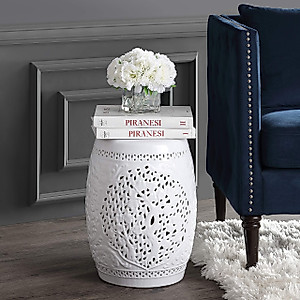 JONATHAN Y TBL1002A Tree of Life 18" Ceramic Garden Stool, Coastal, Contemporary, Modern, Transitional, Side Table, Plant Stand, Spill-Proof, Living Room, Garden Room, Patio, White