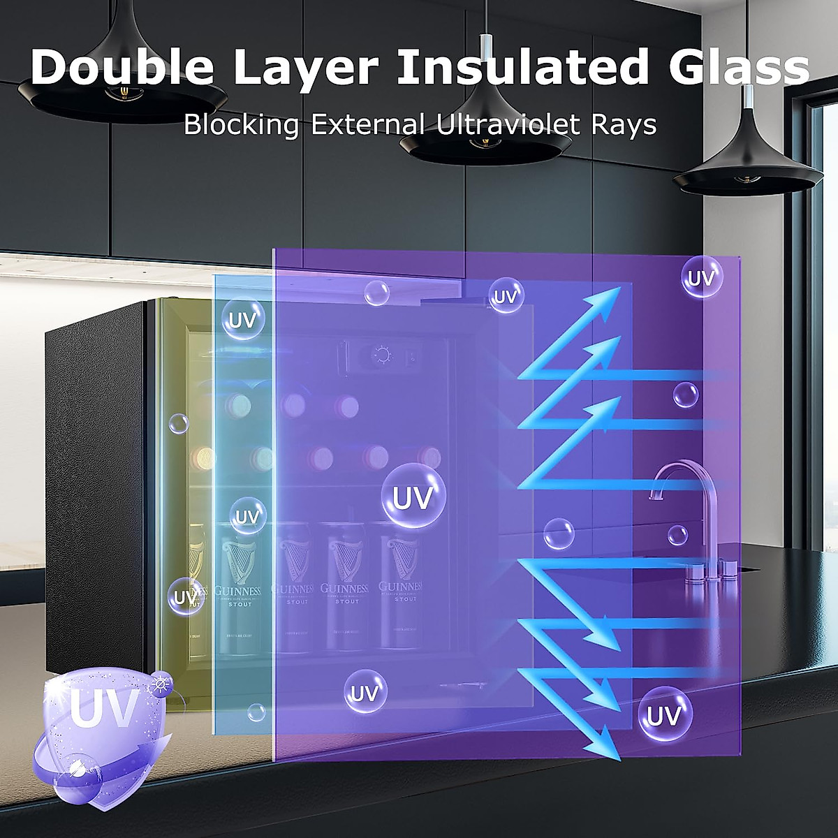 Xbeauty Beverage Refrigerator with 48 Can Mini Fridge for Office, Bar,Home,with Adjustable Removable Shelves,Convertible Door,Double Glass,1.3Cu. Ft