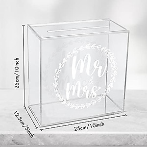 JXQCLR Wedding Card Boxes for Reception,Large 10x10x5.5 inch, Mr and Mrs Gifts, Clear Acrylic Wedding Card Box with Slot