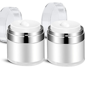 Airless Pump Jar, Airless Pump Bottles 2 Pack, Drunk Elephant Container, Moisturizer Pump Lotion Dispenser, Creams, Serums and Makeup, Travel Containers Push Down Pump Dispenser 1.7 OZ