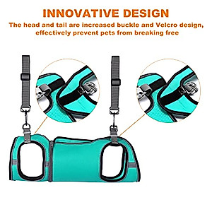 RHD Multi-Function Detachable Pet Grooming Hammock Harness & Vest Harness, 4.6ft Nylon Pet Leash, Pet Grooming Supplies Kit with Nail Clippers, Nail File, Pet Comb - Soft,Mesh,Reflective Thread,Cyan,S