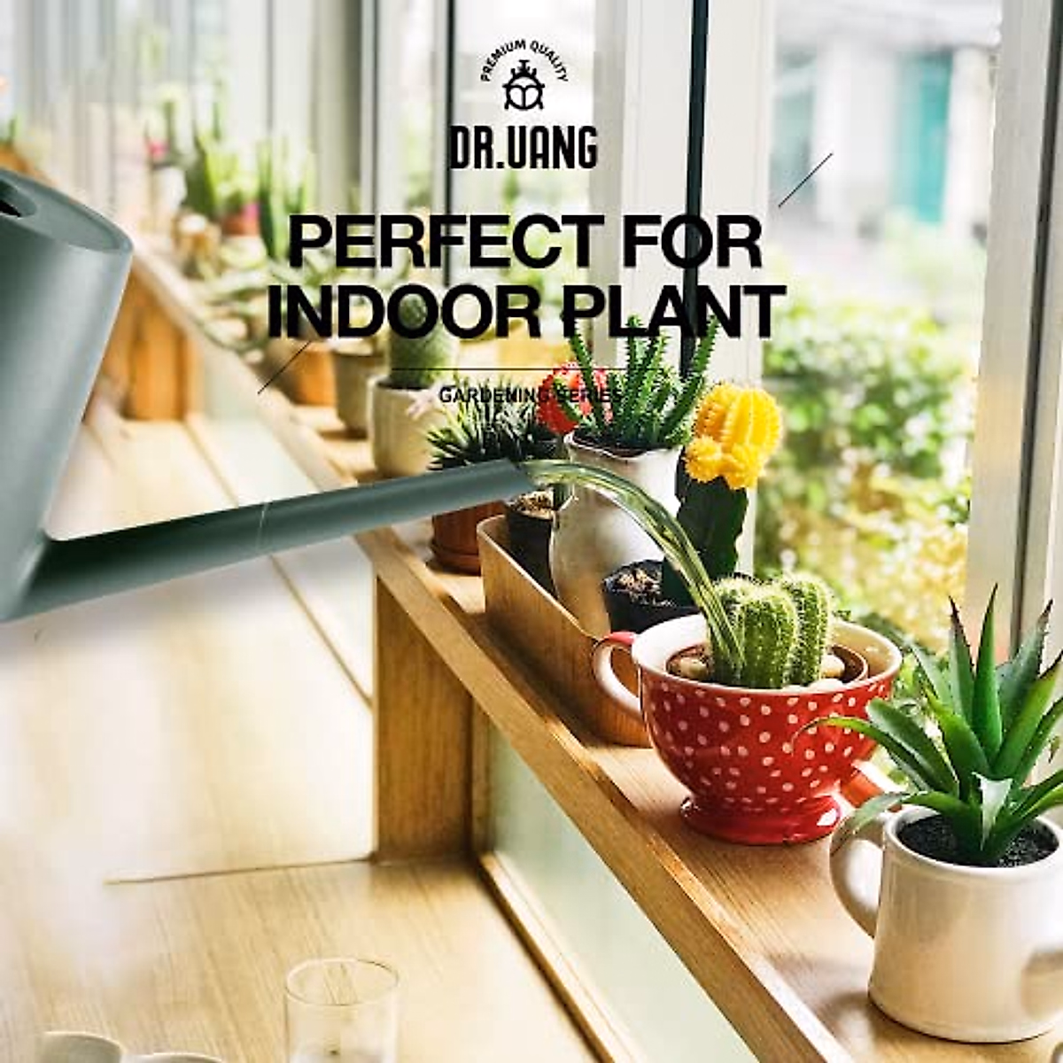 DR.UANG Watering Can for Indoor House Plants Long Spout with Detachable Spray Head Watering Cans for Plant Garden Flower, Water Can for Outdoor Plants 1.8L 60oz 1/2 Gallon (Dark Green)