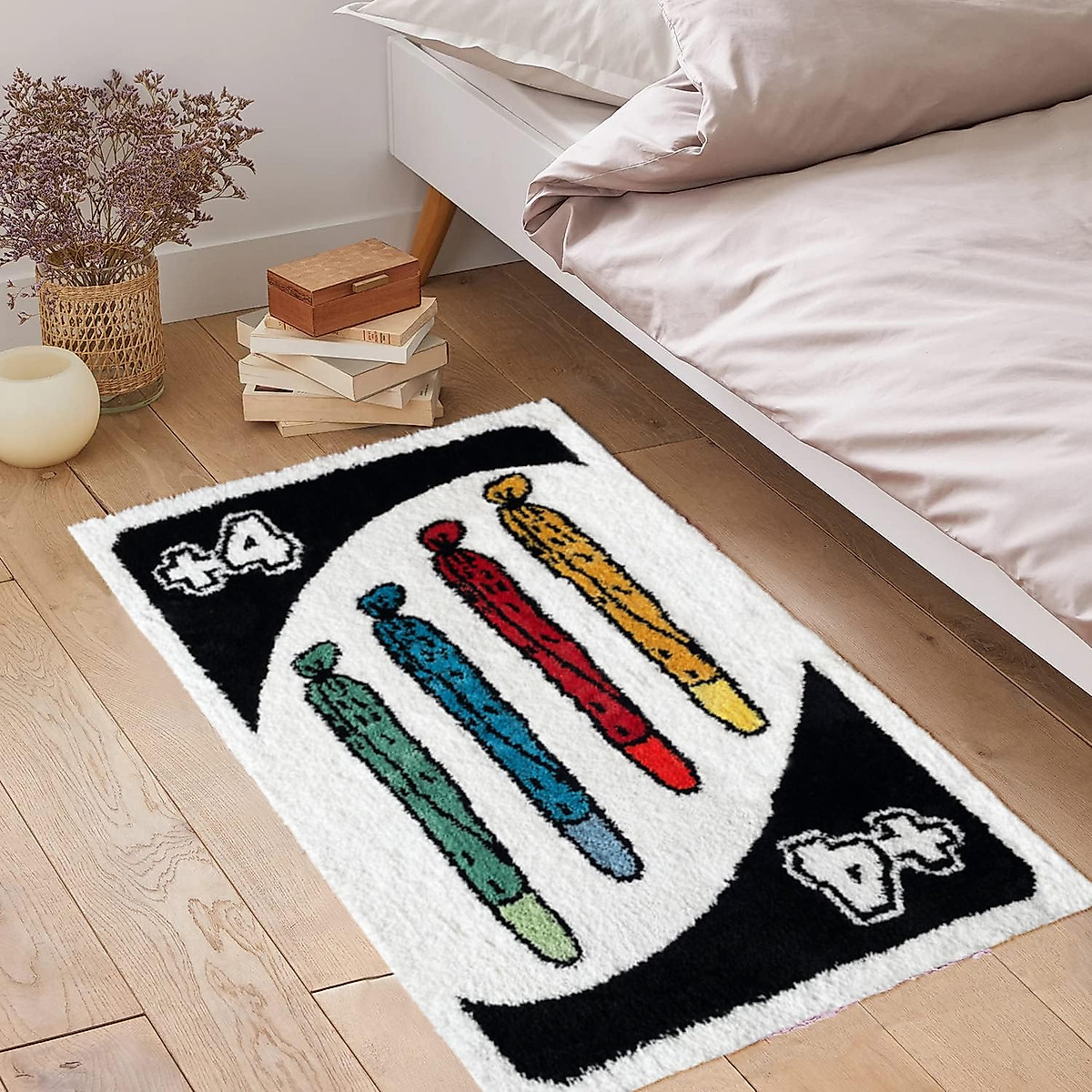 Cool Rug for Bedroom, 2x3 Funky Aesthetic Retro Non Slip Washable Fluffy Absorbent Bathroom Rug,Cute Modern Abstract Bedside Area Rug Soft Funny Tufted Small Throw Rugs for Entryway Indoor