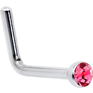 Body Candy Stainless Steel 1.57mm Pink Accent Micro L Shape Nose Stud Ring 20 Gauge