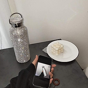 ZTGD Diamond Sparkling Bottle,Insulated Water Bottle 12/17/25oz Sparkling Rhinestone Stainless Steel Thermal Bottle (750ml) Vacuum Cup Flask Bottle Drinking Kettle Silver 500ml