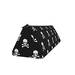 Skull Crossbones Black Triangle Pencil Pouch Large Capacity Multi Function Zipper Pencil Bag Organizer for Kids Or Adult Office Supplies Idea Gift