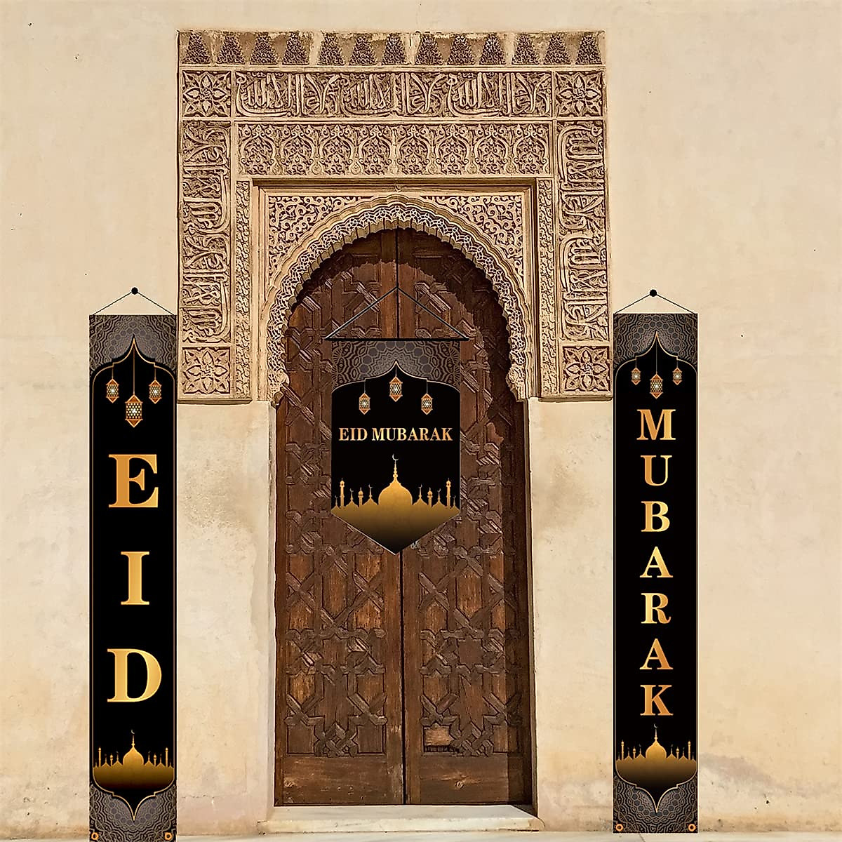KYMY Ramadan EID Mubarak Decorations Banner,Muslim Ramadan EID Welcome Porch Sign, Islamic Eid Festival Party Decor and Supplies