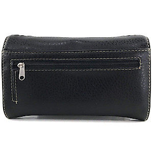 Zelris Longhorn Skull Embroidered Feather Cactus Design Women Conceal Carry CCW Shoulder Handbag Purse with Wallet Set (Black)