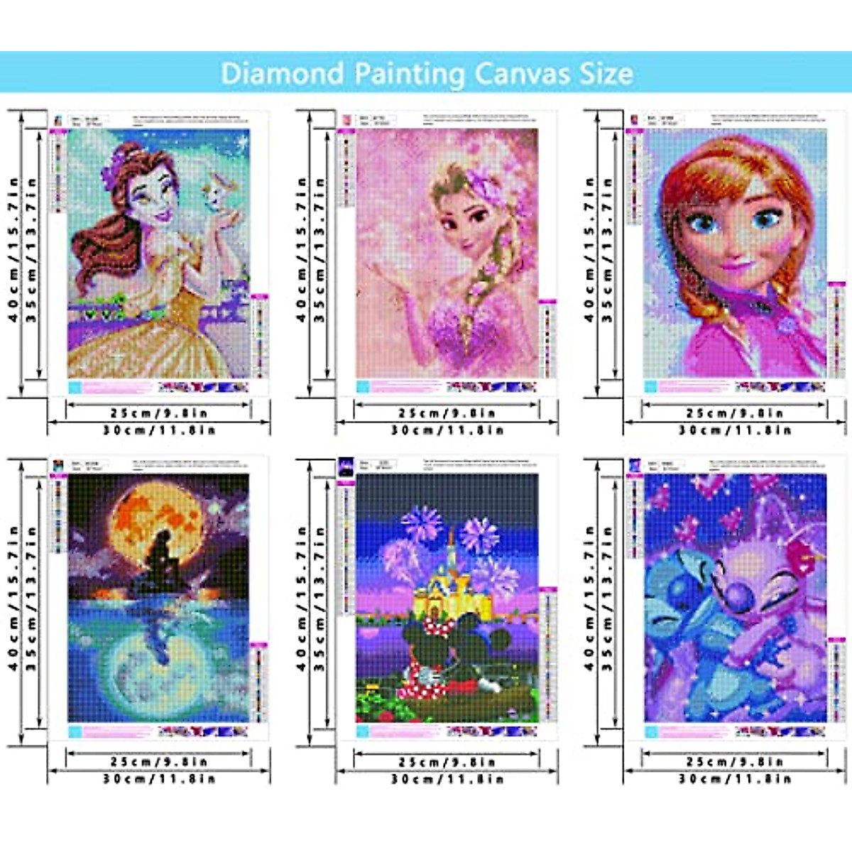BOGVIAP Diamond Painting 6 Pack Diamond Art Sets Round Full Drill,Cartoon Diamond Painting 6 Pack,Perfect for Home Wall Decoration 12x16 Inch