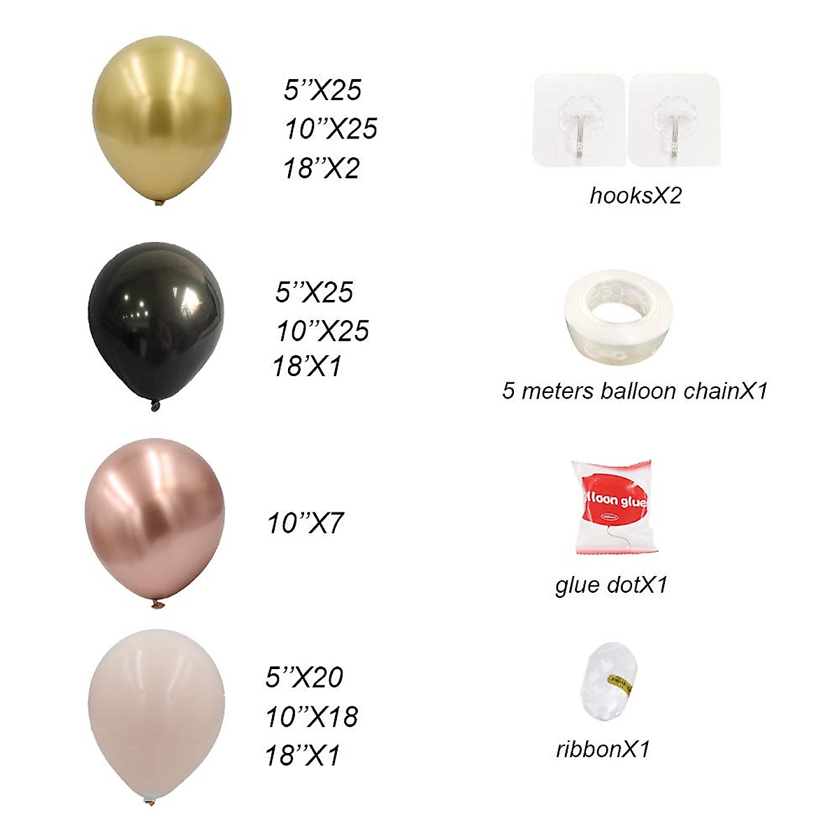 Metallic Gold Black Cream Peach Balloon Garland Arch Kit-Balck Chrome Gold Double stuffed Cream Peach Balloons for Baby Shower, Birthday Party, Bridal Shower, Graduation, Celebrations