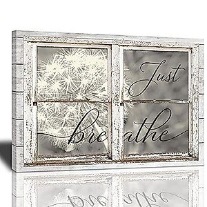 Sunator Just Breathe Canvas Wall Art Beautiful Dandelion And Window Inspirational Pictures Motivational Quotes Poster Framed Wall Decor For Office Bedroom Ready To Hang 12x16 Inches