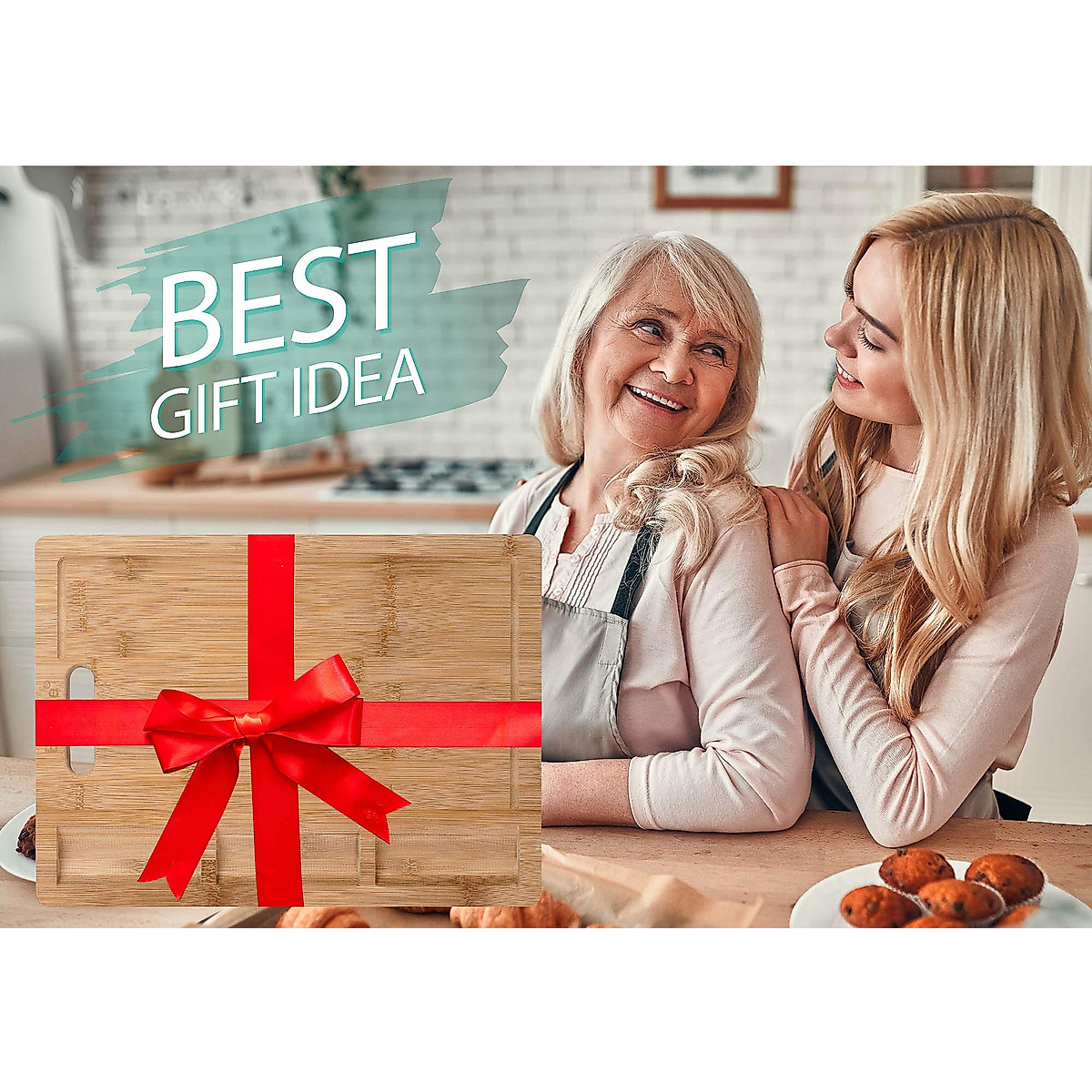 Wood Cutting Board for Kitchen 17x12" – Extra Large Bamboo Cutting Board with Juice Groove, Butcher Block, Wooden Chopping Board, Serving Tray – BlauKe®