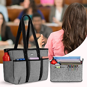 Damero Teacher Tote with Felt Insert Bag, Large Work Bag with 15.6 inch Laptop Compartment, Teacher Utility Tote for Office, Business, Travel, Gray