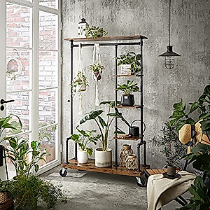 VASAGLE Clothes Rack, Clothing Garment Rack on Wheels, Rolling Clothes Organizer with 5-Tier, Industrial Pipe Style, Rustic Brown UHSR66BX