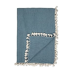 Crane Baby Muslin Swaddle Blanket, Soft Cotton Lightweight Nursery and Stroller Blanket for Baby Boys & Girls, Riverstone, 30" x 40"