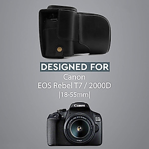 MegaGear MG1607 Ever Ready Leather Camera Case compatible with Canon EOS Rebel T7 (18-55mm), 2000D (18-55mm) - Black