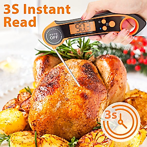 Instant Read Meat Thermometer for Cooking, Fast & Precise Waterproof Digital Food Thermometer with Magnet, Backlight, Calibration and Foldable Probe for Deep Frying, Grill