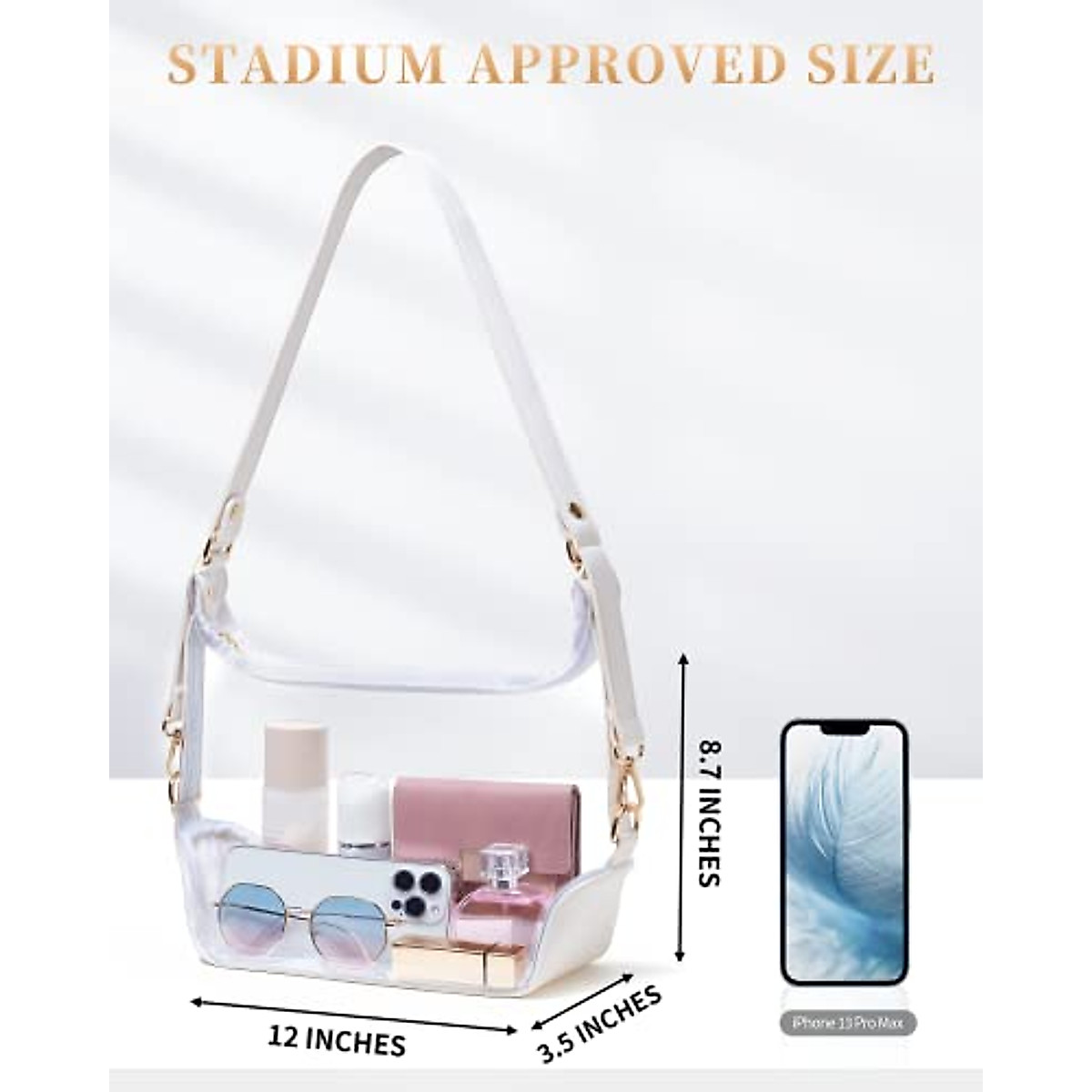 Vorspack Clear Bag Stadium Approved - Clear Purse for Women Clear Crossbody Bag with Adjustable Strap for Sports Events Concerts College - White