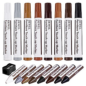 DEWEL Furniture Markers Touch Up, Upgrade Wood Furniture Repair Kit, Premium Wood Scratch Repair Markers and Wax Sticks for Wood Stains Scratches Hardwood Wooden Floor Tables, Set of 17