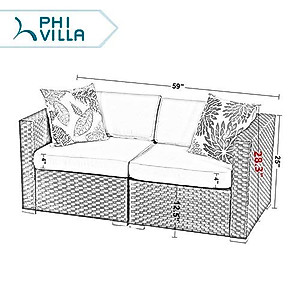 PHI VILLA 2-Piece Patio Loveseat Sofa Set with Cushions, All-Weather Use Outdoor Rattan Sectional Sofa (Navy Blue)