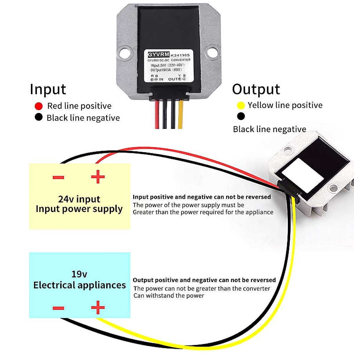 DC 24V Buck Module to 19V 5A Voltage Reducer Converter Waterproof DC/DC Buck Transformer Power Regulator