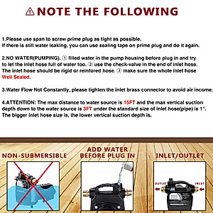 EXTRAUP 115Volt 1/2HP 1500 GPH Heavy Duty High Pressure Cast Iron Casing Water Transfer Utility Pump With Brass Connectors and Suction Strainer