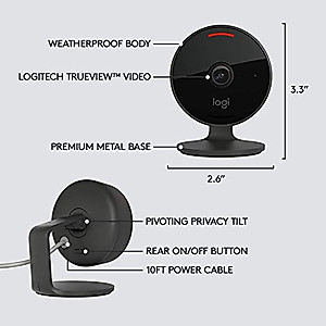Logitech Circle View Weatherproof Wired Home Security Camera with Logitech TrueView Video, 180° Wide Angle, 1080p HD, Night Vision, 2-Way Audio, Tilt for Privacy, Apple HomeKit Secure Video