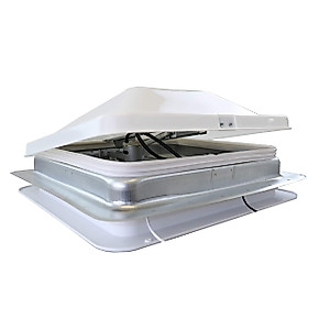 Heng's Industries Class A Customs 14" RV Roof Vent 12 Volt Powered Fan with WHITE Wedge Style Lid - 1” Garnish Ring | 71112A