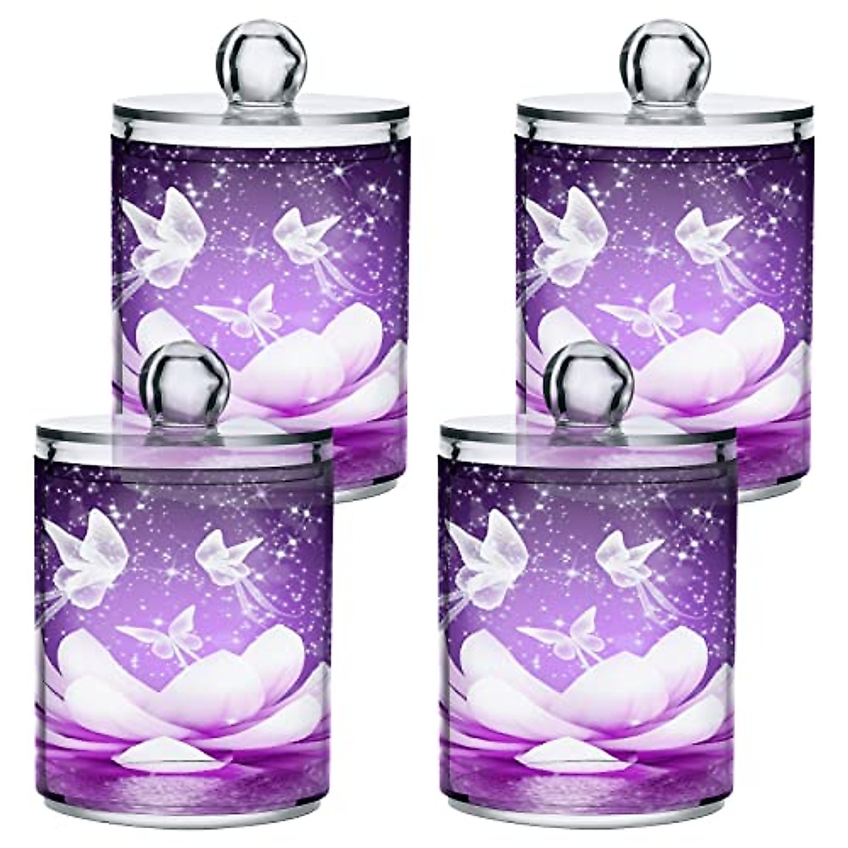 ALAZA 2pcs Beautiful Lotus Flower Qtip Holder Dispenser 14 oz Bathroom Storage Clear Apothecary Jars Containers Cotton Ball,Cotton Rounds,Floss Picks, Hair Clips, Food