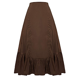Scarlet Darkness Women Gothic Steampunk Pirate Skirt Victorian Bustle Skirts High-Low Brown L