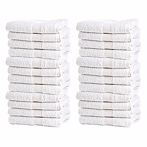 Bulk Spa White Washcloths – Set of 24 – Size 12” x 12” – Thick Loop Pile Washcloth – Absorbent and Soft 100% Ring-Spun Cotton Wash Cloth – Lint Free Face Towel – Wash Cloths Perfect for Bathroom