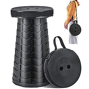 LOOVIU Portable Telescoping Stool, Camping Retractable Folding Stool with Carry Strap, Adjustable Height Plastic Stools for Camping Fishing Hiking BBQ Outdoor (Black)