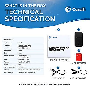 CARSIFI Wireless Android Auto Adapter for All Cars and Head Units with Wired Android Auto - Wireless Car Dongle USB Plug & Play