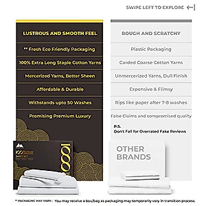 Mayfair Linen 100% Egyptian Cotton Sheets Set Queen - 1000 High Thread Count, Luxury 5-Star Hotel 4 PC Sateen Bed Sheets Queen Size, Soft, Breathable Extra Long Staple 16" Deep Pocket Sheets - Silver