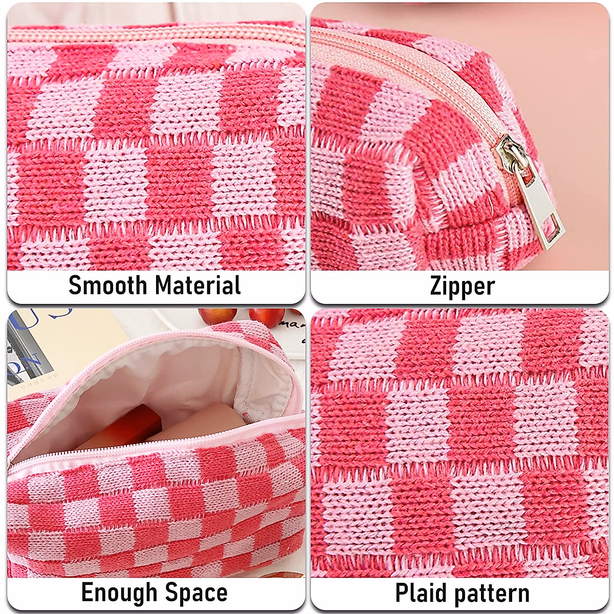 EYNDYN 4 PCS Checkered Makeup Bag Cosmetic Bag for Women Checkered Pouch Plaid Makeup Bag for Women Large Capacity Pencil Case Makeup Brushes Storage Bag Travel Toiletry Bag Organizer