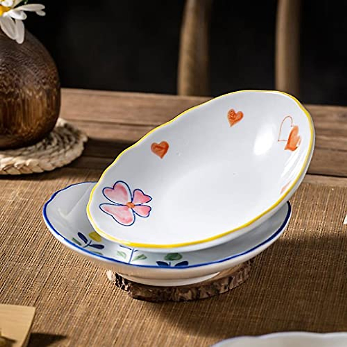 WAOCEO Appetizer Bowls 6 inch Ceramic Dessert Dishes Sauce Dish Soy Sauce Dipping Plates Snack Appetizer Side Dishes Serving Dish Japanese Style Dinnerware Set Salad Bowls (Color : D)