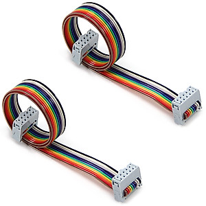 Fielect 2pcs IDC Rainbow Wire Flat Ribbon Cable 10 Pin 30cm Length 2.54mm Pitch