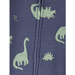 Simple Joys by Carter's Toddler Boys' Snug-Fit Footed Cotton Pajamas, Pack of 3, Green Stripe/Grey Heather/Indigo Wash Dinosaur, 3T