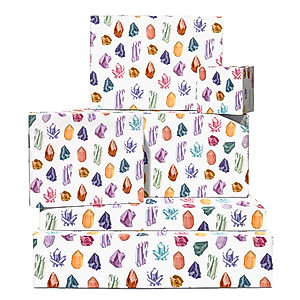 CENTRAL 23 - Crystals Gift Wrap - 6 Wrapping Paper Sheets - Precious Stones on White Background - For Birthdays - Women Girls - Recyclable