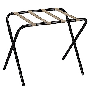 Household Essentials 2126-1 Folding Luggage Rack | Black Frame with Khaki Straps
