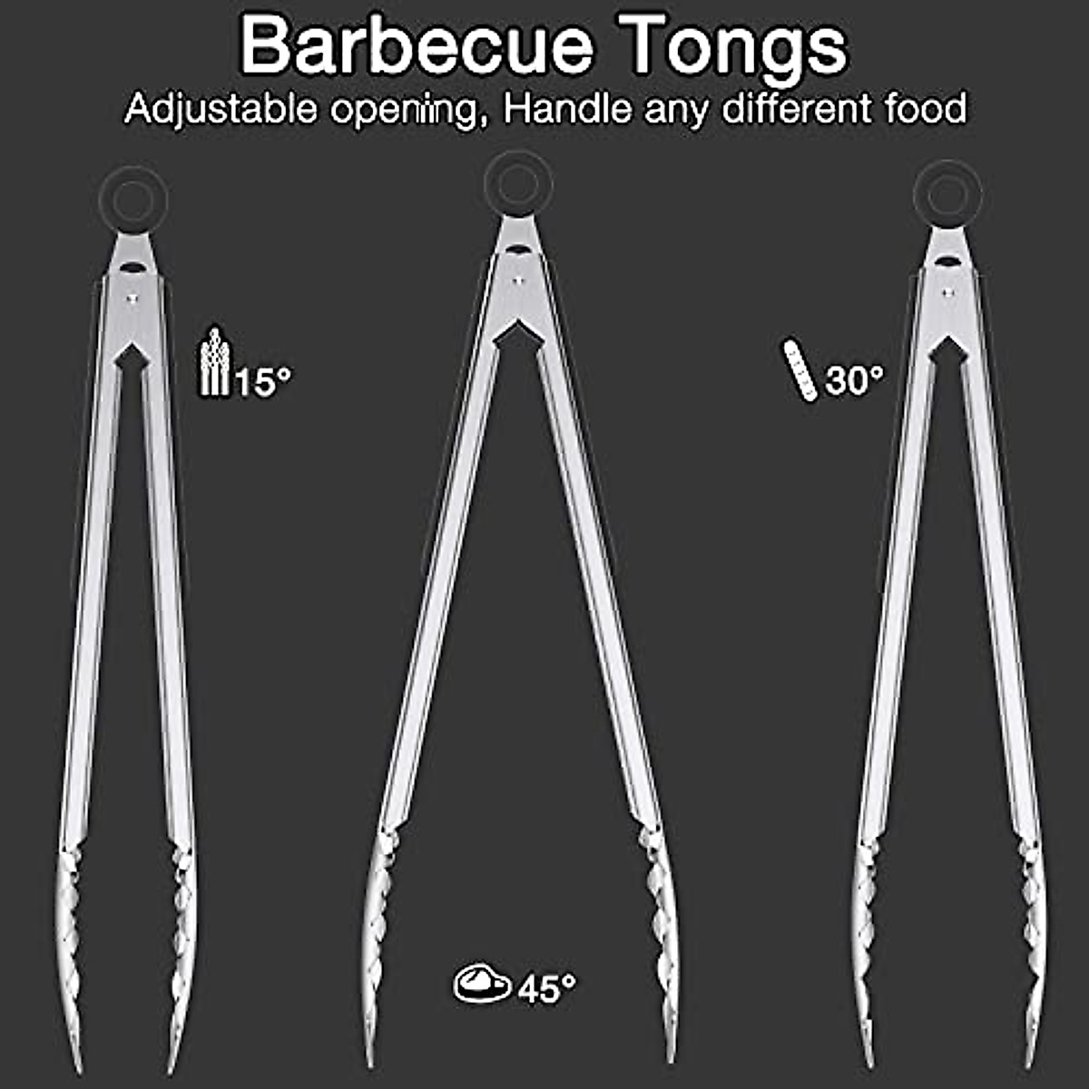 AISITIN 5 PCS Grill Accessories BBQ Set, Stainless Steel BBQ Grill Tools with Sturdy Spatula, Grilling Tongs, Fork and Brush, Ideal Grill Set for Outdoor Indoor Grill