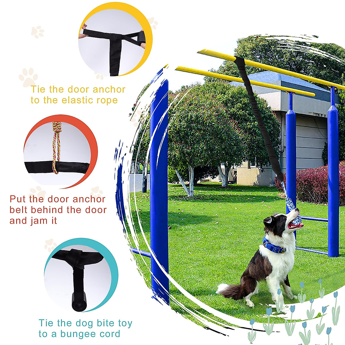 LovelyPaws Spring Pole Dog Rope Toys, Dog Interactive Hanging Tree Tug Toy Indoor and Outdoor with 3 Chew Toys for Dogs
