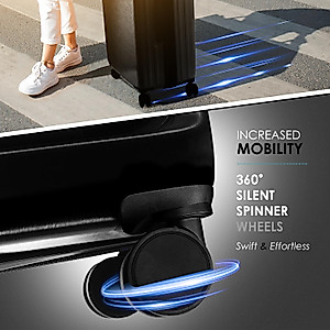 TRAVELARIM 22 Inch Carry On Luggage 22x14x9 Airline Approved, Carry On Suitcase with Wheels, Hard-shell Carry-on Luggage, Durable Luggage Carry On, Black Small Suitcase with Cosmetic Carry On Bag